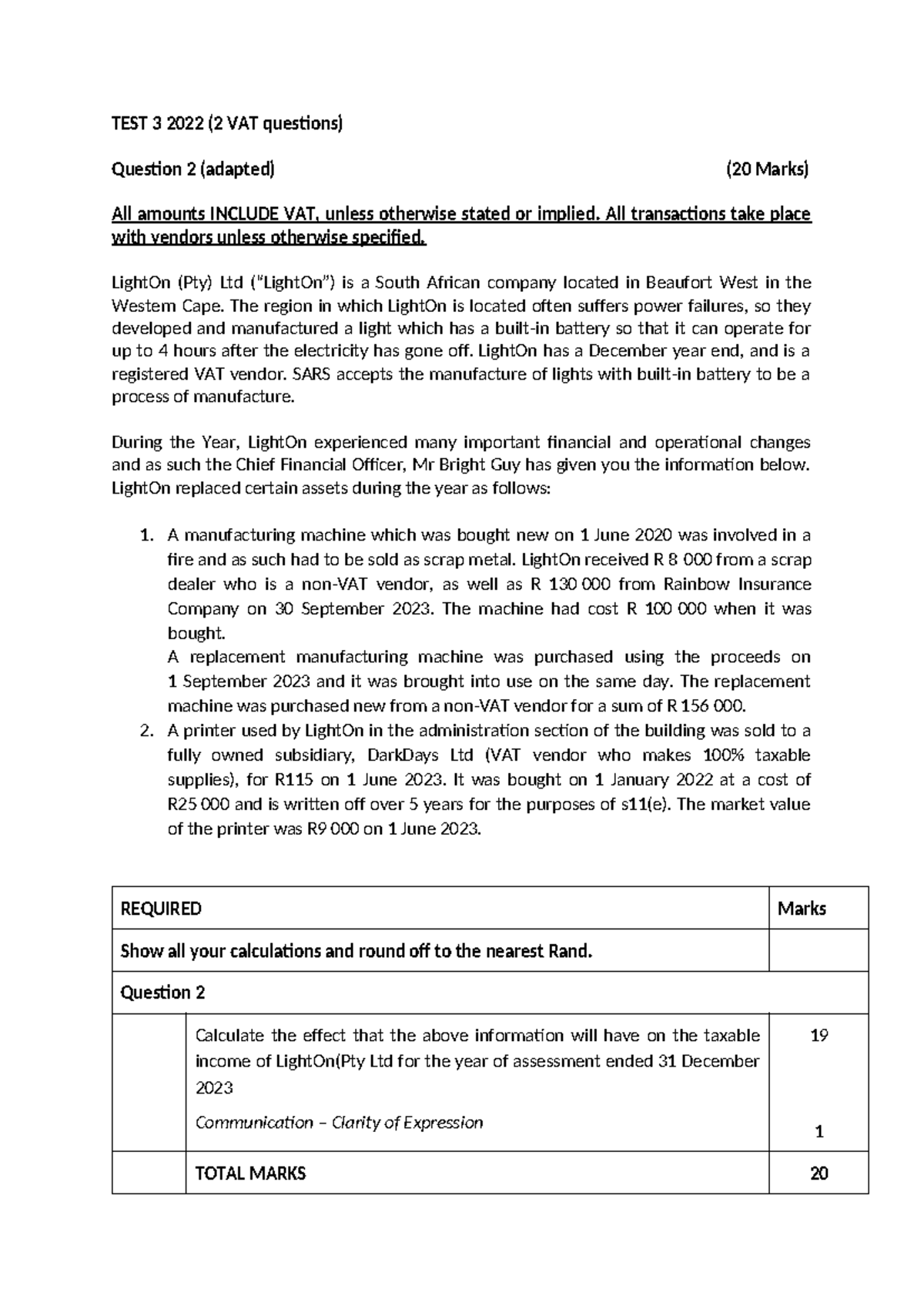 VAT Practice Questions: Test 3 2022 Analysis and Solutions - Studocu