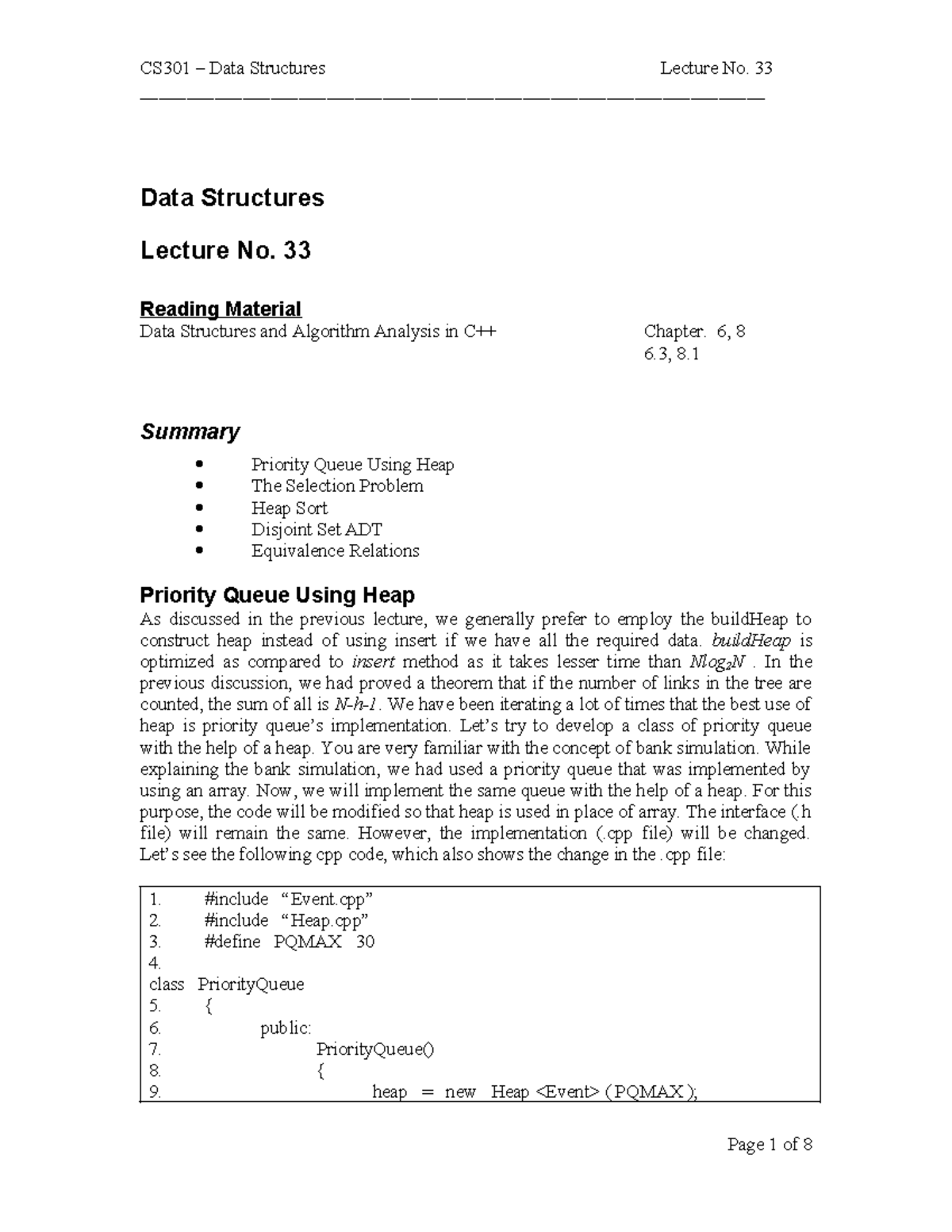 CS301 Data Structures Lecture 33: Priority Queues and Heaps - Studocu