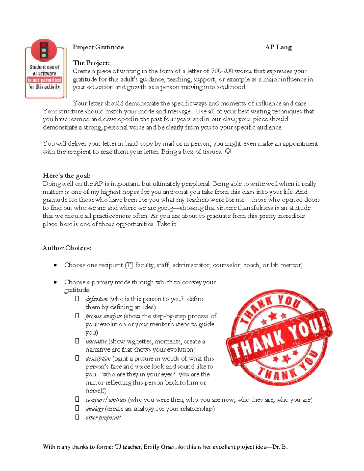 Project Gratitude AP Lang: A Letter of Thanks and Reflection - Studocu