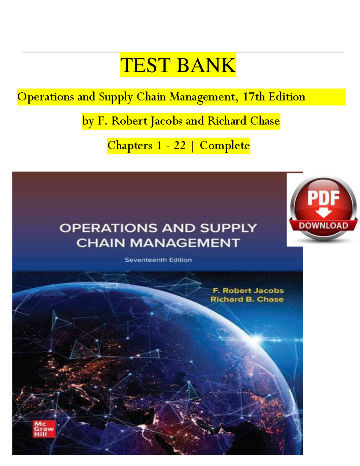 Test Bank for Operations and Supply Chain Management, 17th Edition by F ...