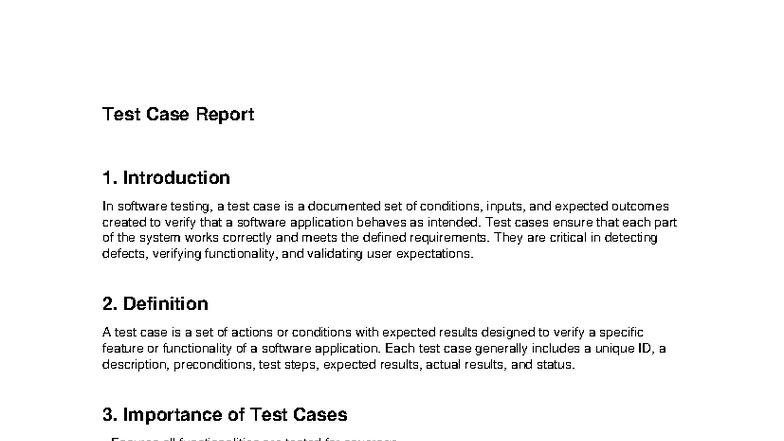 Test Case Report: Understanding Software Testing Fundamentals - Studocu