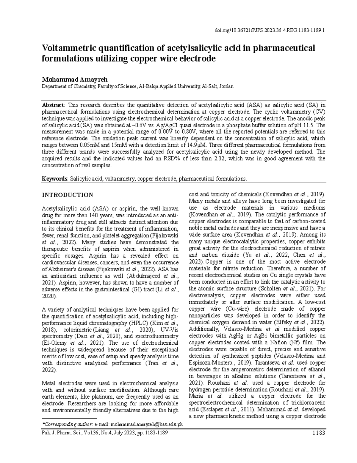 Voltammetric Analysis of Acetylsalicylic Acid (ASA) in Pharma ...