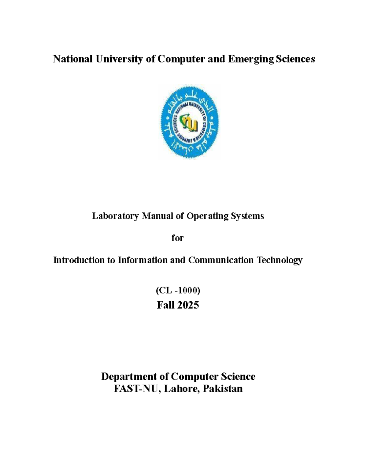 OS Lab Manual for IICT - Lecture Notes (CL Fall 2025) - Studocu