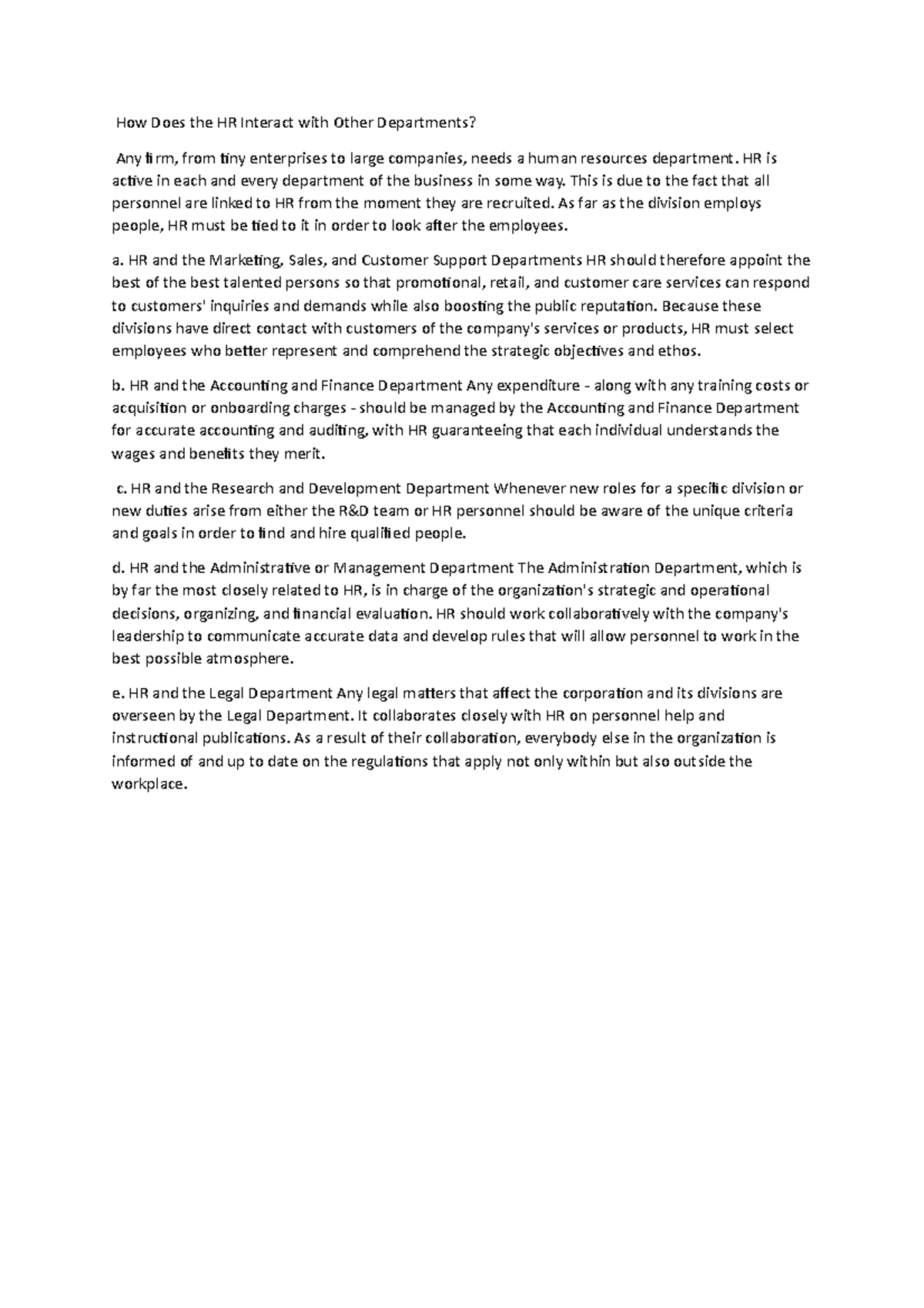 HR's Interaction with All Departments: An Overview and Analysis - Studocu