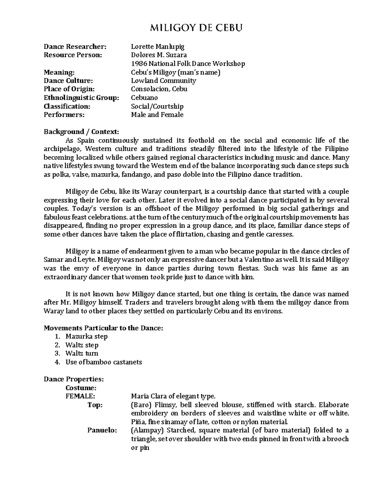 Exploring Miligoy de Cebu: A Study on Dance Literature and Culture ...