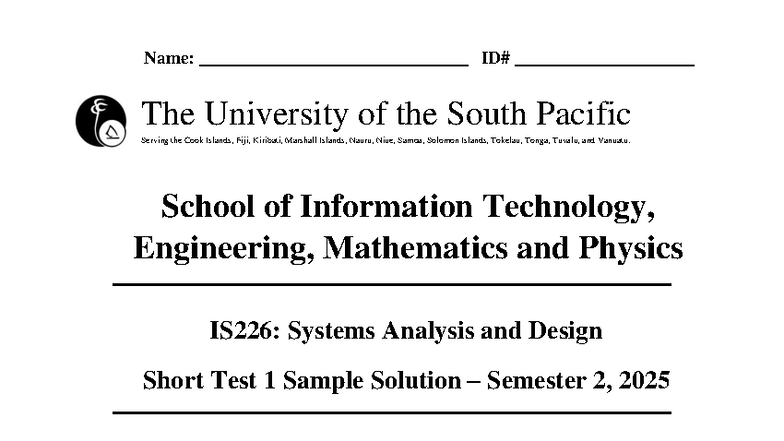 IS226: Short Test 1 Solutions for Systems Analysis & Design S2 2025 ...