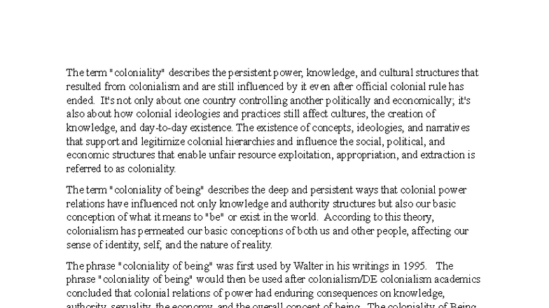 Socy 101: The Coloniality of Being - An Essay Analysis - Studocu