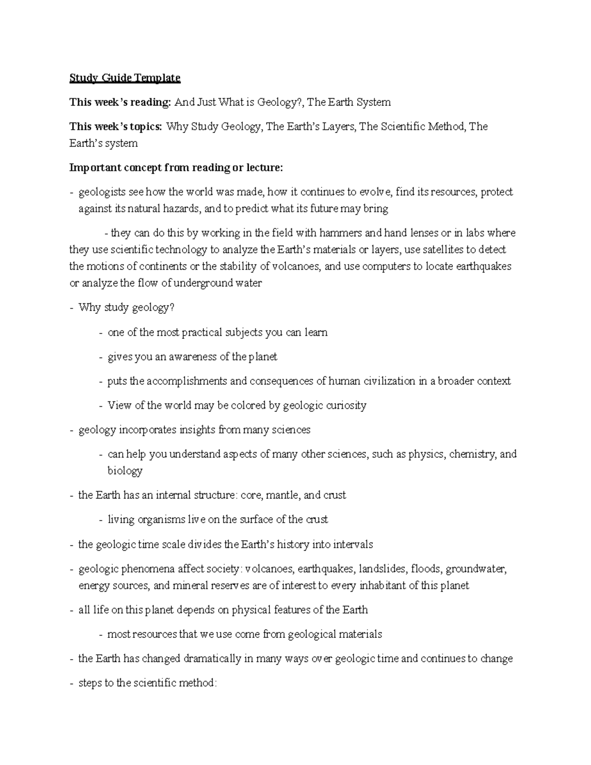 Geology Study Guide (GEOL 101): Earth's Systems & Scientific Method ...