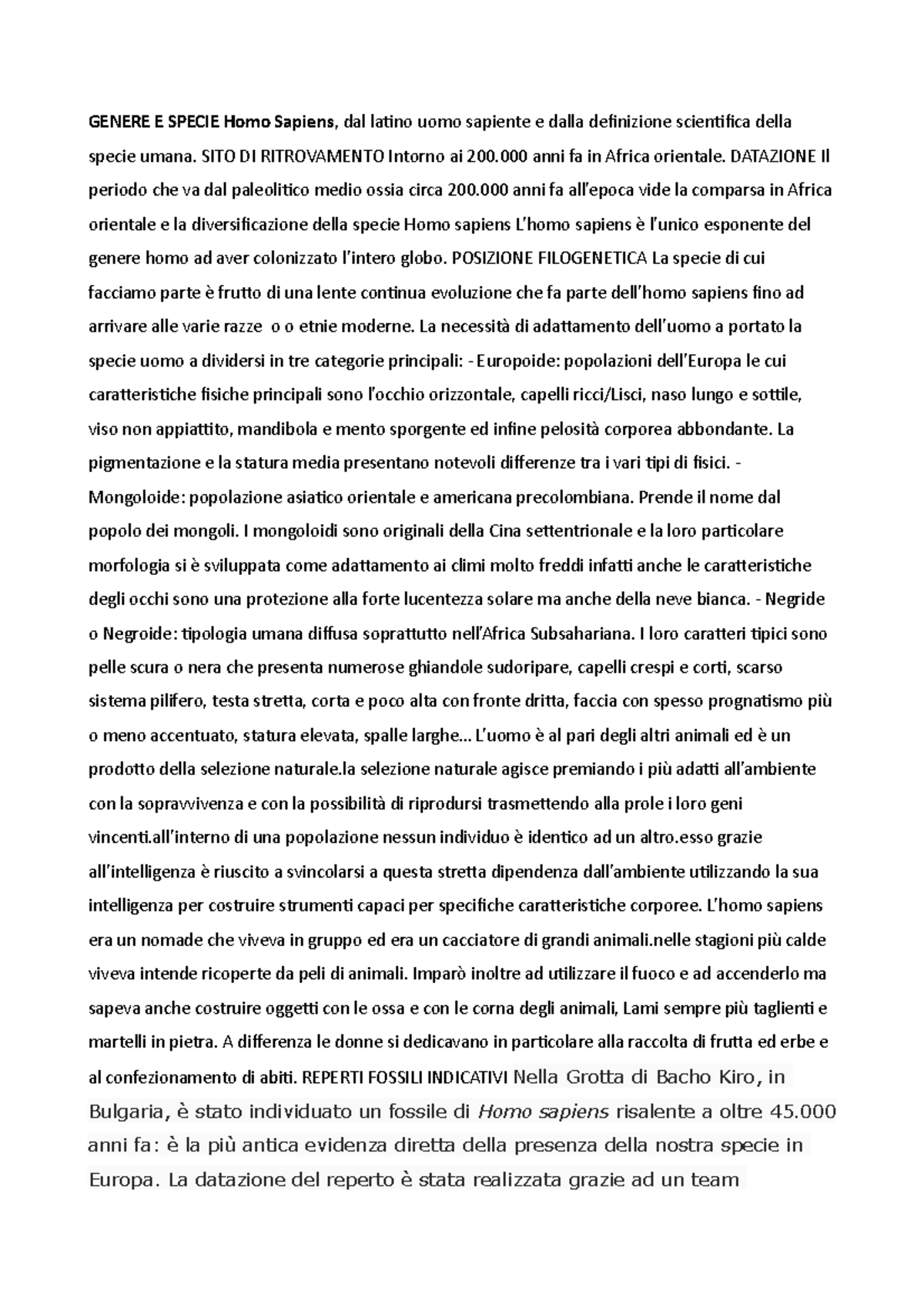 Lezione 38 - Esercitazione su Homo Sapiens e Evoluzione Umanae - Studocu