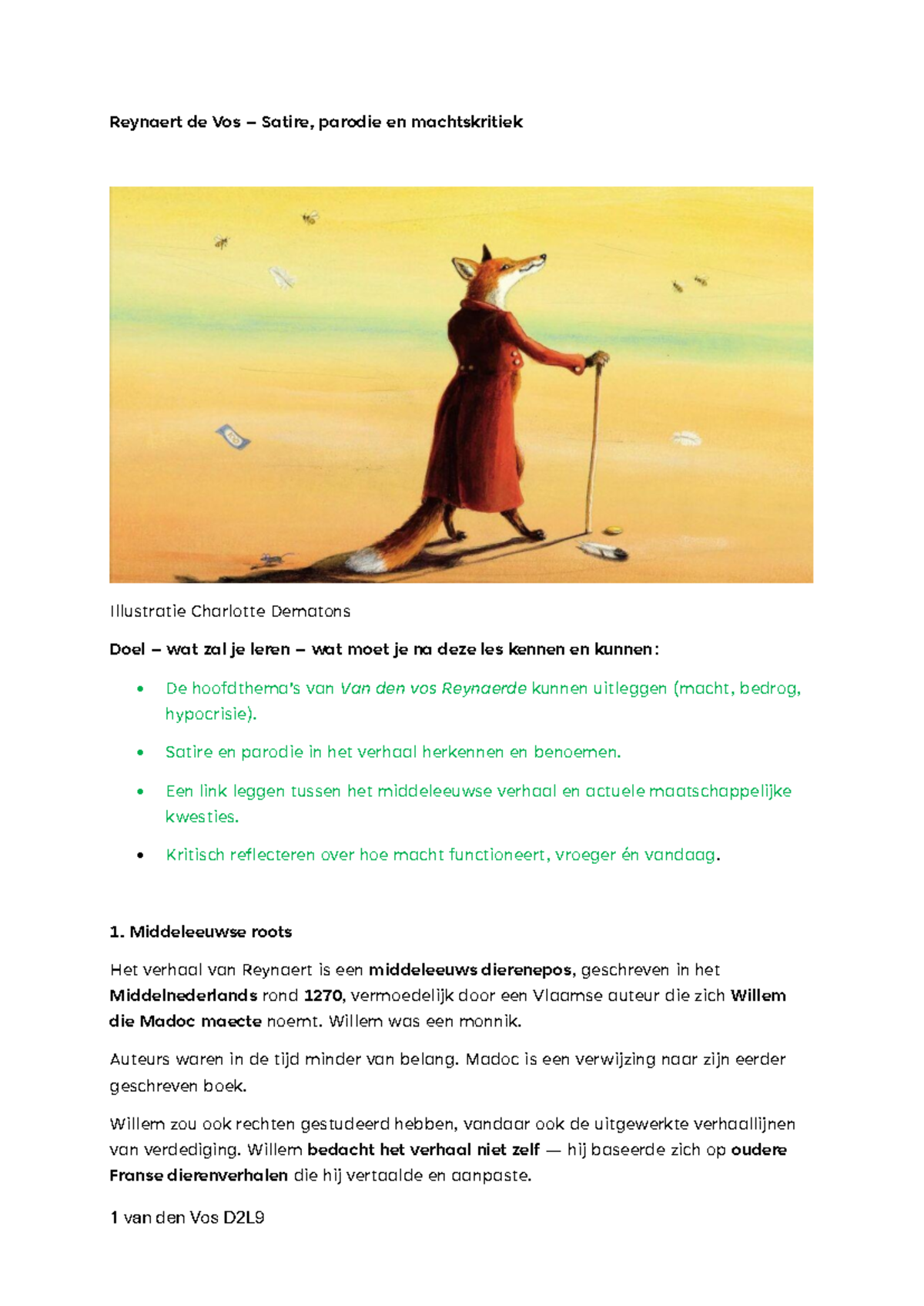 Hand-out van den Vos Reynaert D2L9: Satire en Parodie in de ...