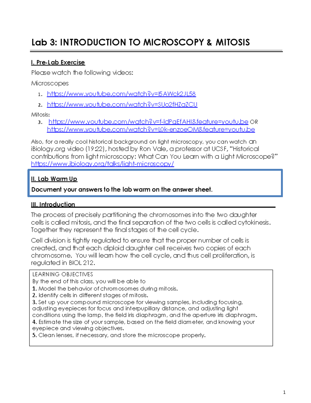Lab 3: Microscopy & Mitosis - Exercise Overview for BIOL 212 - Studocu