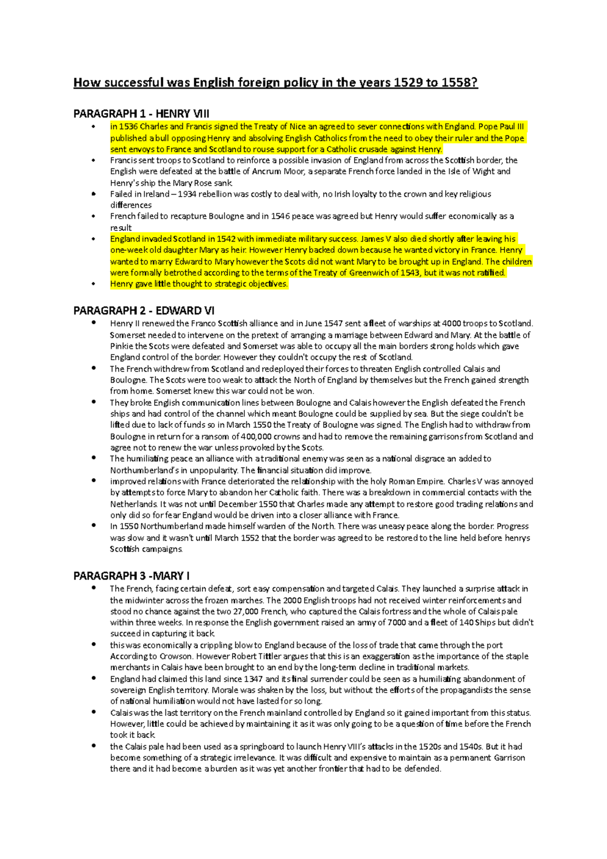 Evaluating English Foreign Policy 1529-1558: Successes & Failures - Studocu
