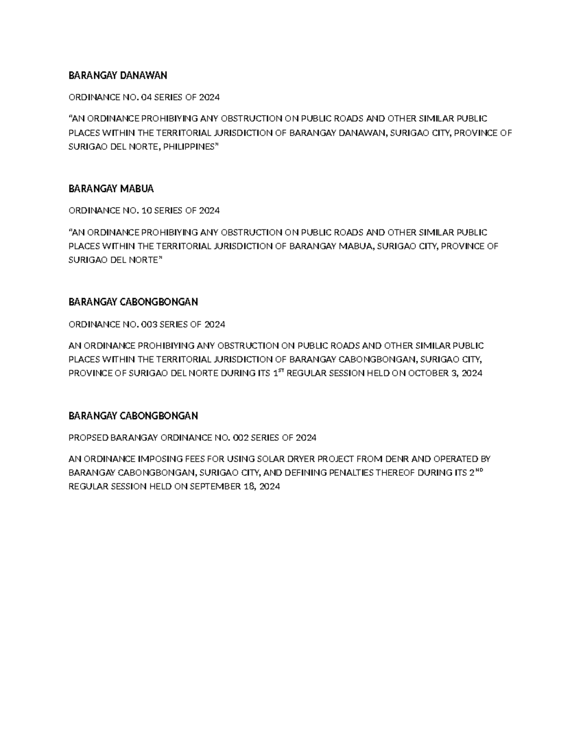 Barangay Ordinances: Prohibitions & Fees (Practice Materials) - Studocu