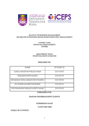 Financial Ratio. Individual Assignment UITM - INTRODUCTION Financial ...
