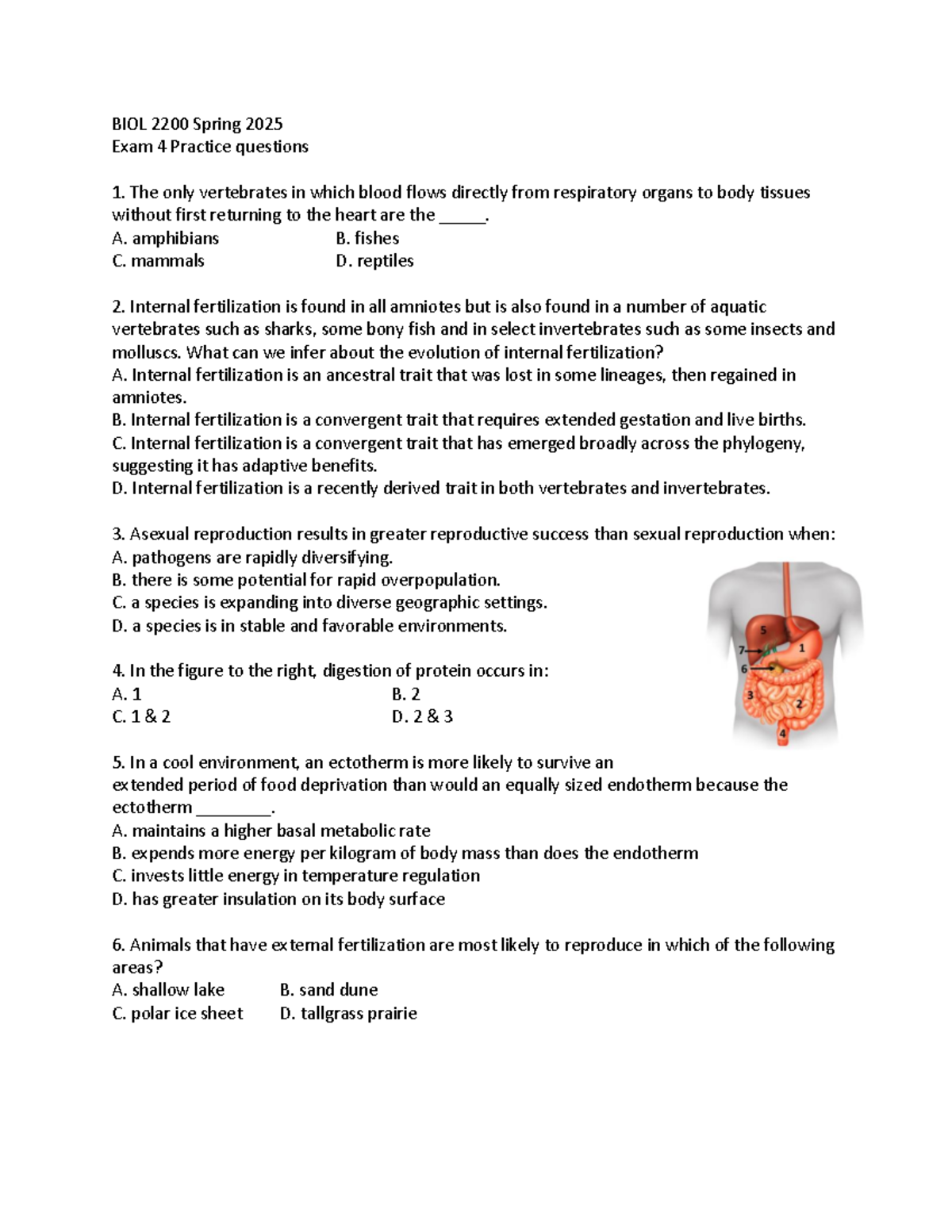 BIOL 2200 Spring 2025 Exam 4 Practice Questions - BIOL 2200 Spring 202 5 Exam 4 Practice ...