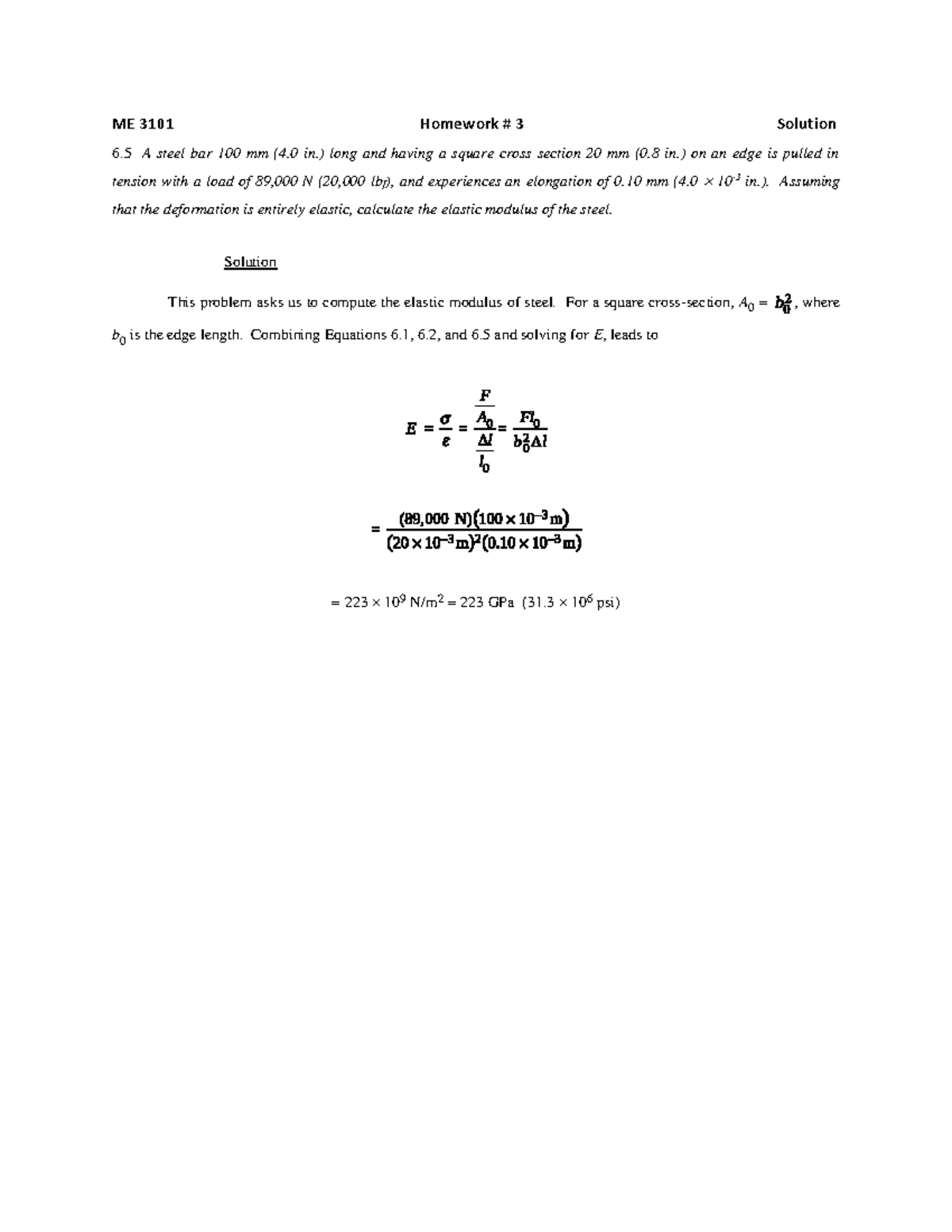 HW # 3 Solution - These are the homework for Material Science and Engineering for Gupta - ME ...