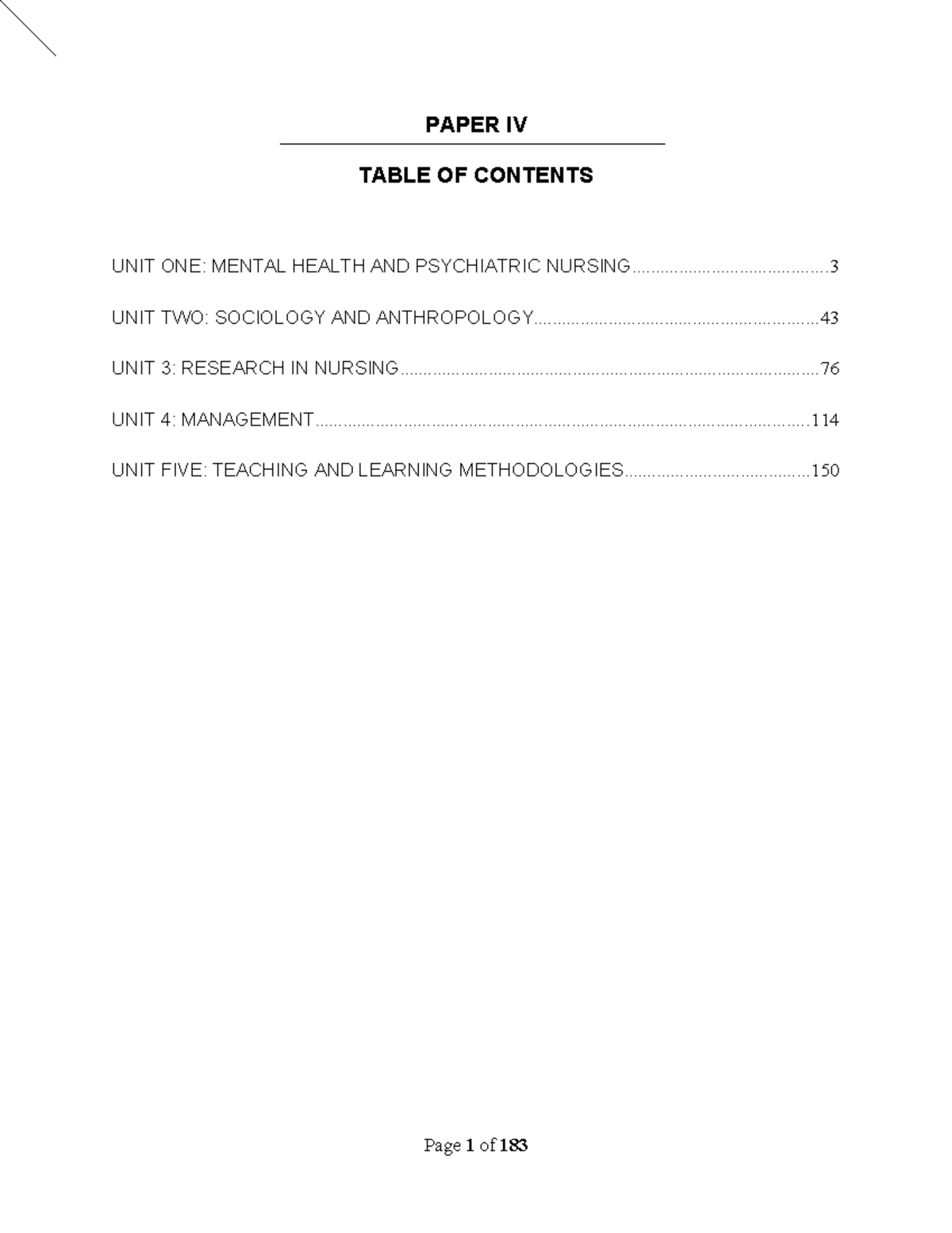 PAPER IV: MENTAL HEALTH & PSYCHIATRIC NURSING OVERVIEW - Studocu