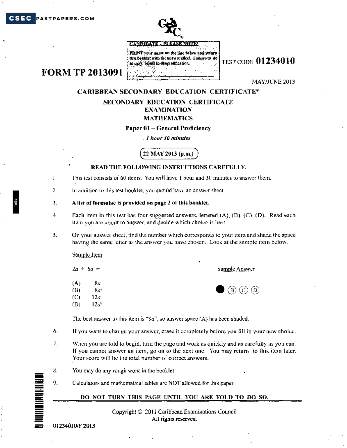 June 2013 CSEC Mathematics Paper 1 Past Exam Questions - Studocu