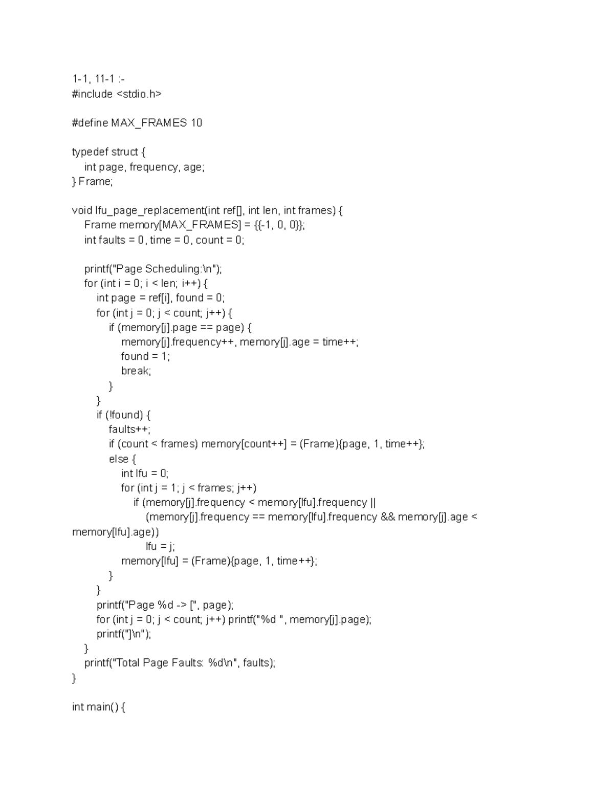 OS - 1 backlog Slips - 1-1, 11-1 :- #include #define MAX_FRAMES 10 typedef struct { - Studocu