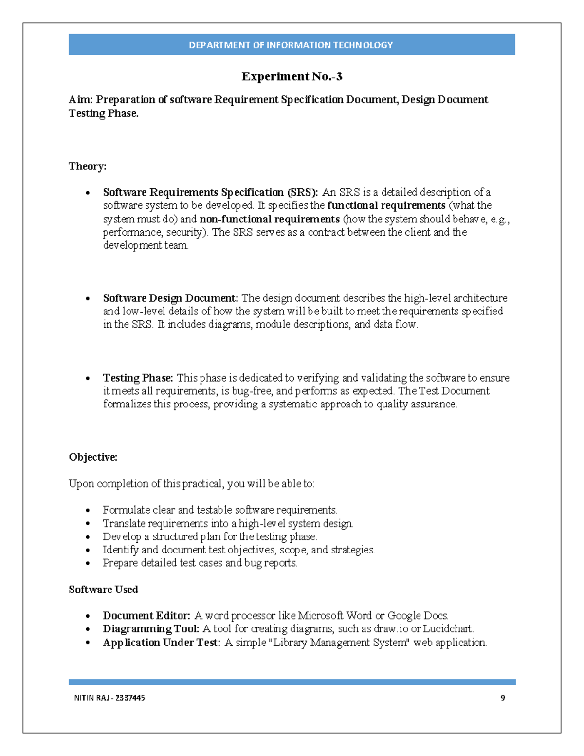 Software Engineering (SE) SRS & Design Document for LMS - Studocu