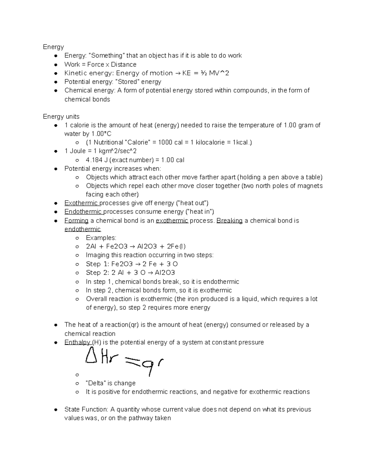 Enthalpy and Energy: Key Concepts for CHEM 101 Final Exam - Studocu