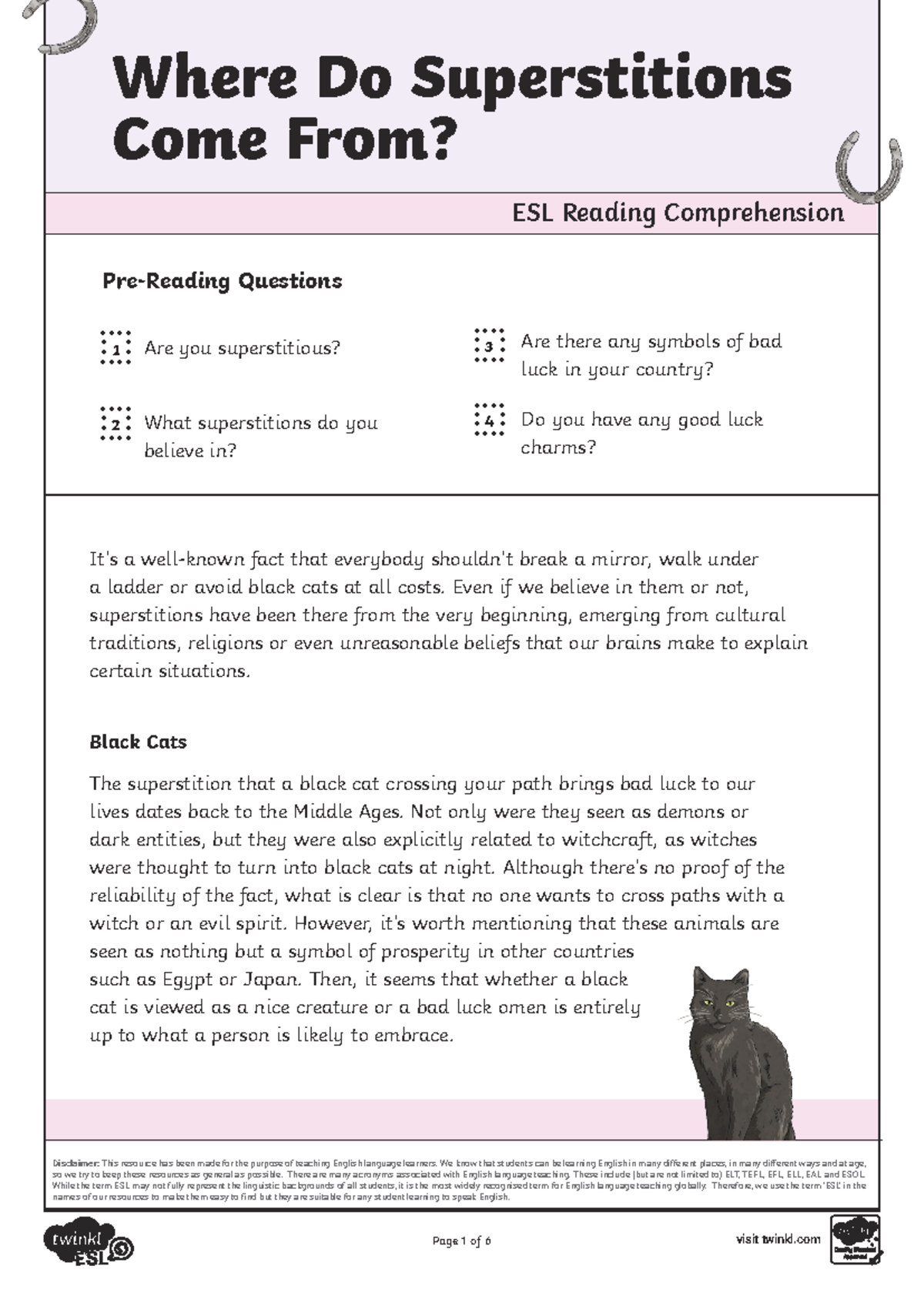 ESL Reading Comprehension: Origins of Superstitions and Beliefs - Studocu