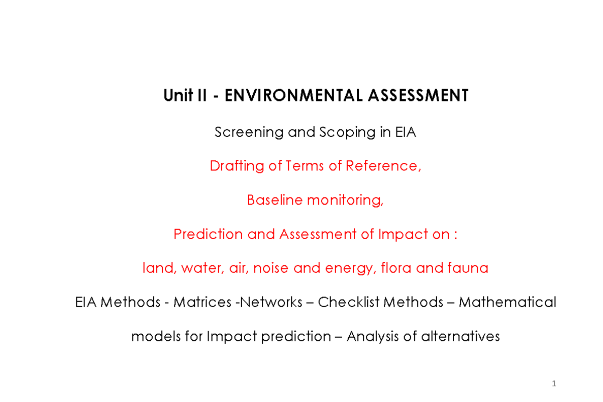 Unit II EIA: Terms of Reference, Baseline Monitoring & Impact Assessment - Studocu