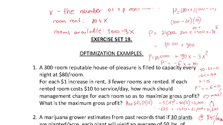 Exercise Set 19: Optimization Problems and Solutions - Studocu