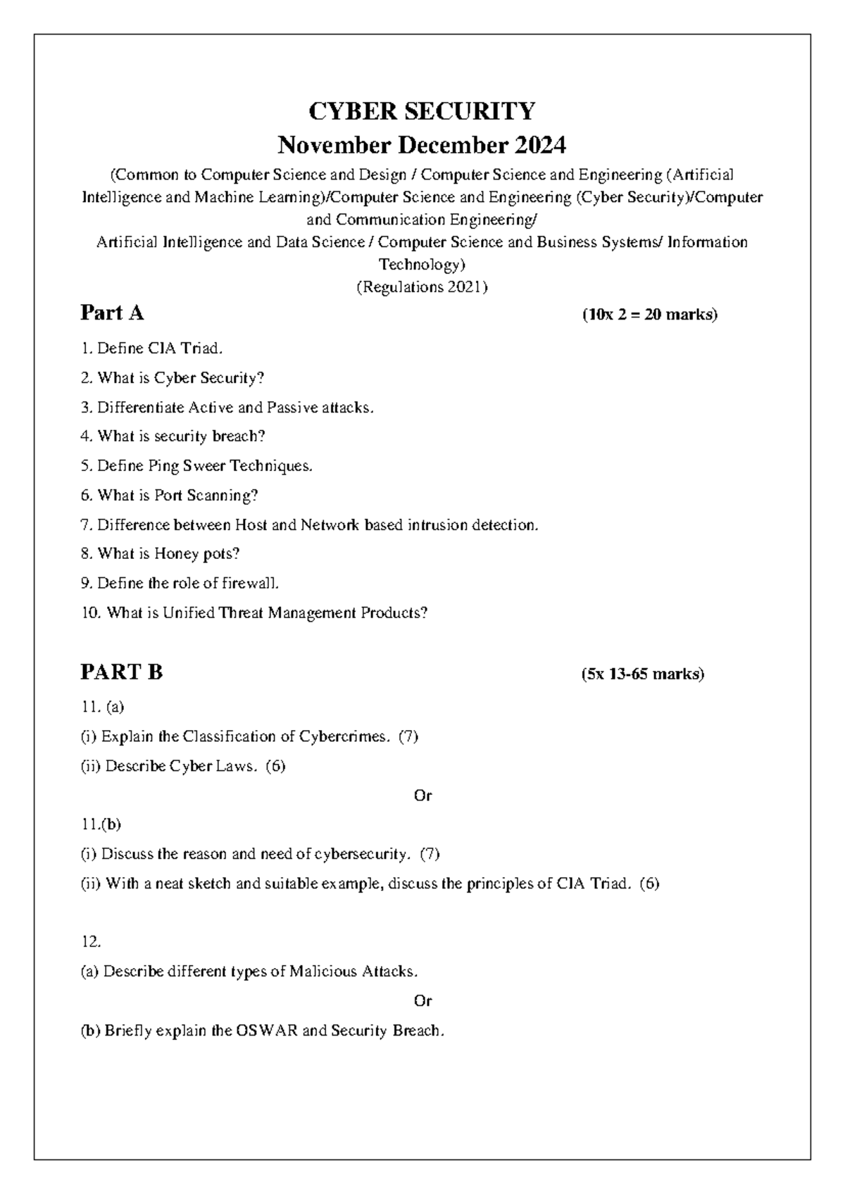CCS340 Cyber Security Exam Questions - Nov-Dec 2024 - Studocu