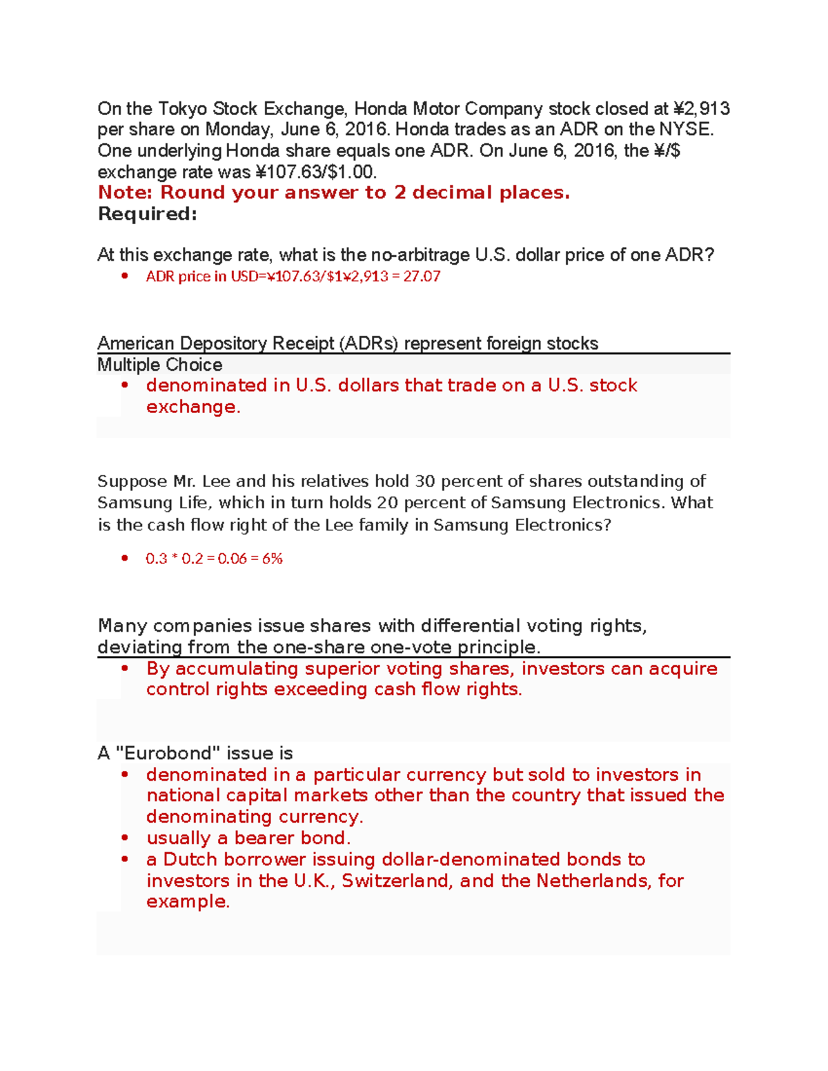 Financial Concepts and Calculations: Key Stock Analysis & ADR Notes ...