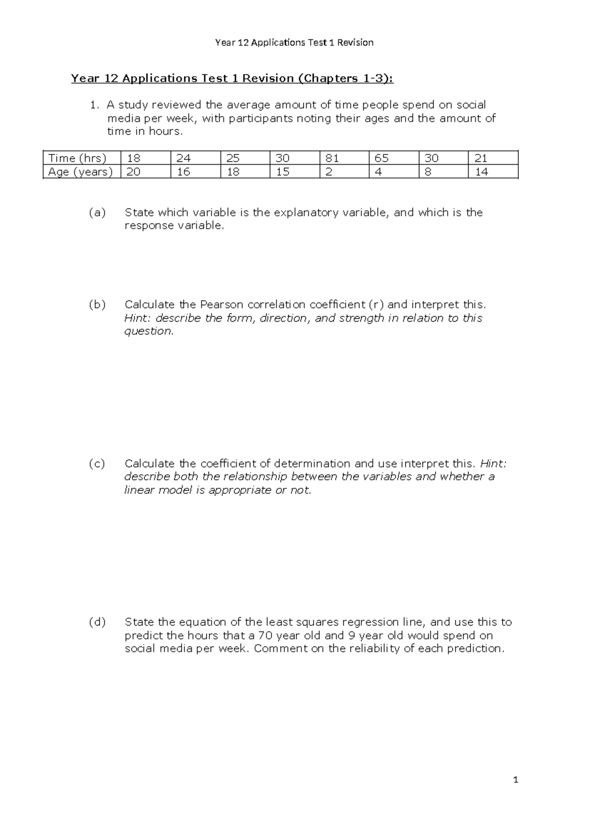 Year 12 Applications Test 1 Revision: Key Concepts and Calculations ...