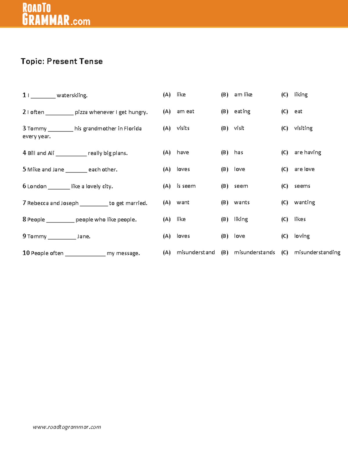 Road To Grammar Quiz 256: Present Tense Practice - Studocu