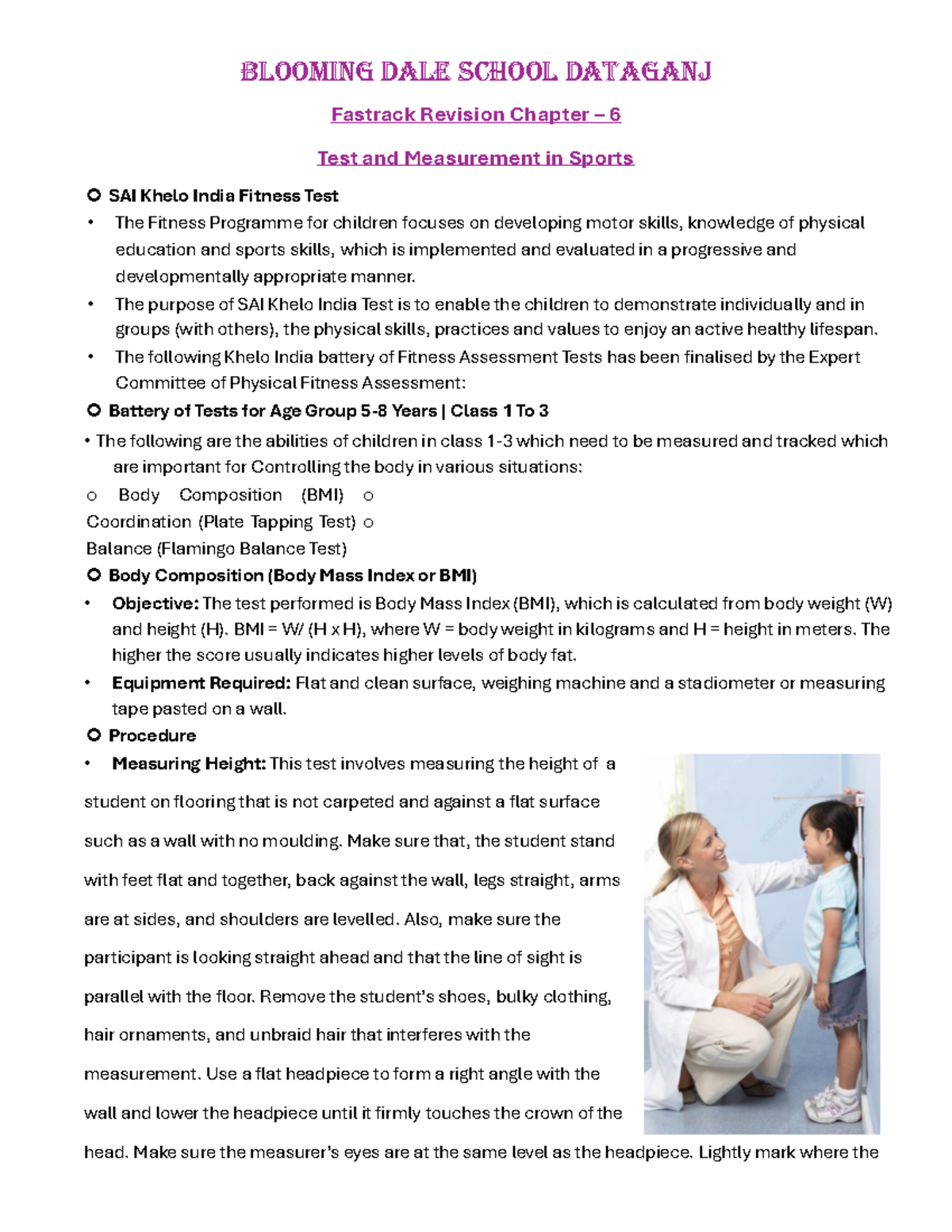 SAI Khelo India Fitness Test: Chapter 6 Revision on Test & Measurement ...
