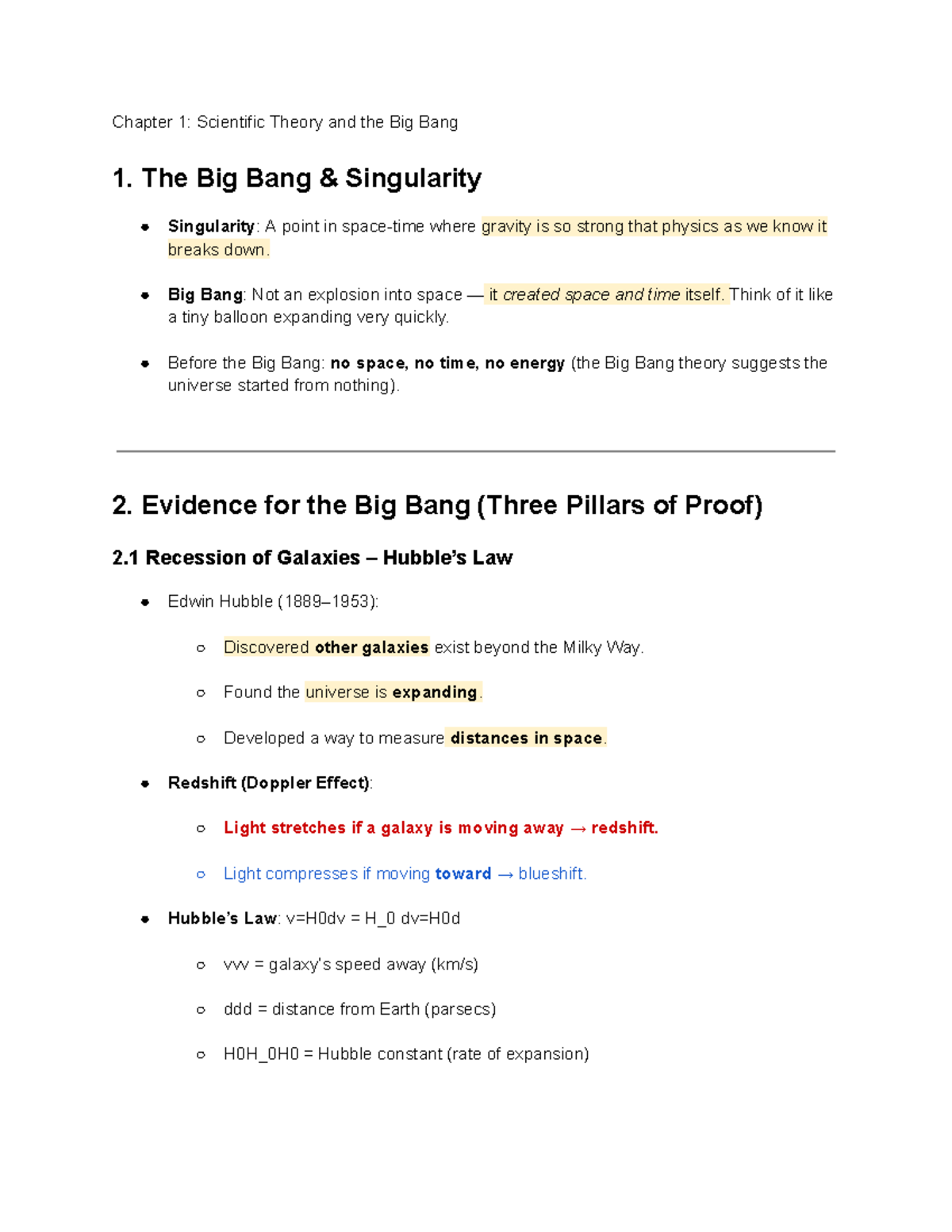 Astronomy Notes: Chapter 1 - The Big Bang Theory (ASTR 1086) - Studocu