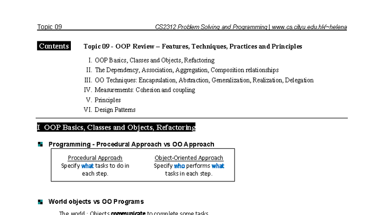 Topic 09 CS2312 OOP Review: Principles, Techniques, and Patterns - Studocu
