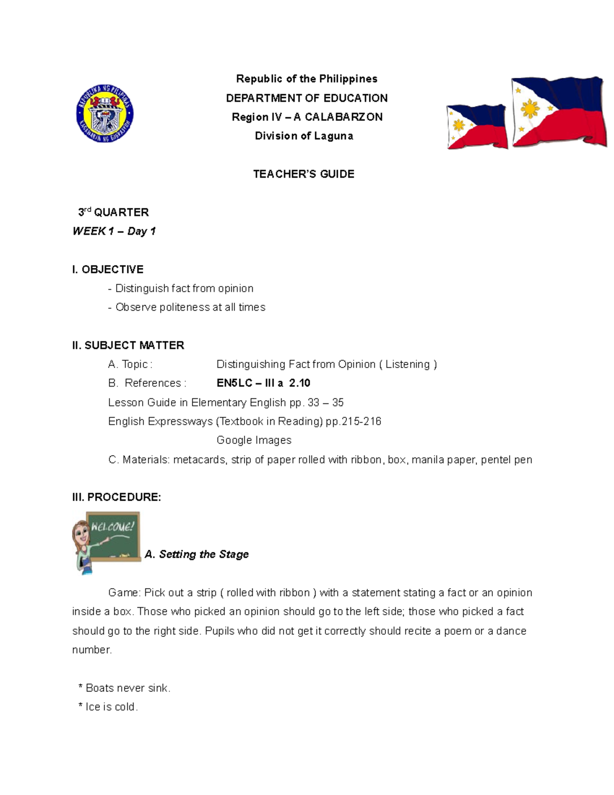 TG English 5 Q3 W1 - Republic of the Philippines DEPARTMENT OF ...