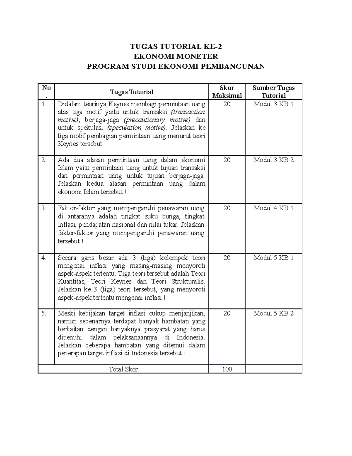 Tugas 2 - Manajemen - TUGAS TUTORIAL KE- 2 EKONOMI MONETER PROGRAM STUDI EKONOMI PEMBANGUNAN No ...