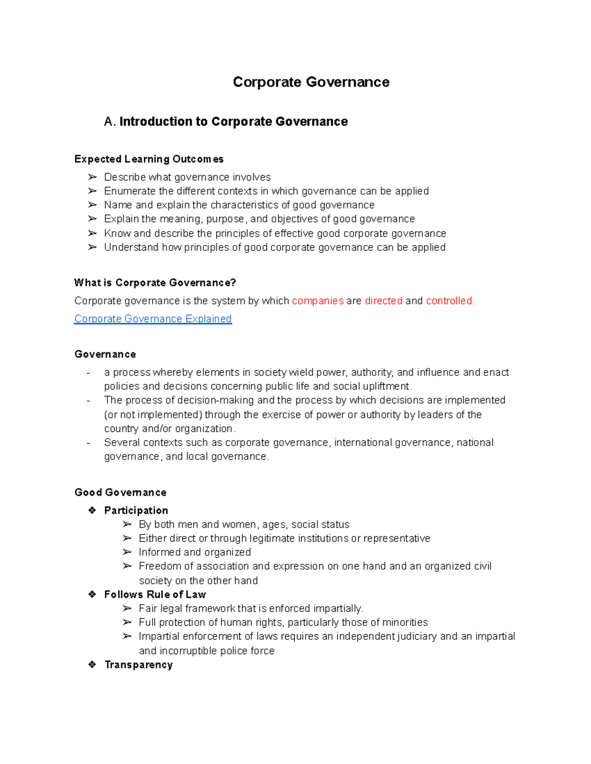 Corporate Governance: Principles, Contexts, and Best Practices - Studocu