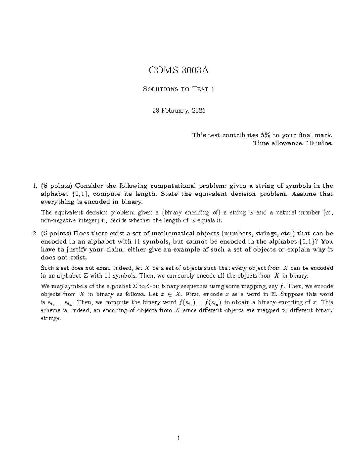 COMS 3003A Test 1 Solutions - 28 February 2025 - Studocu