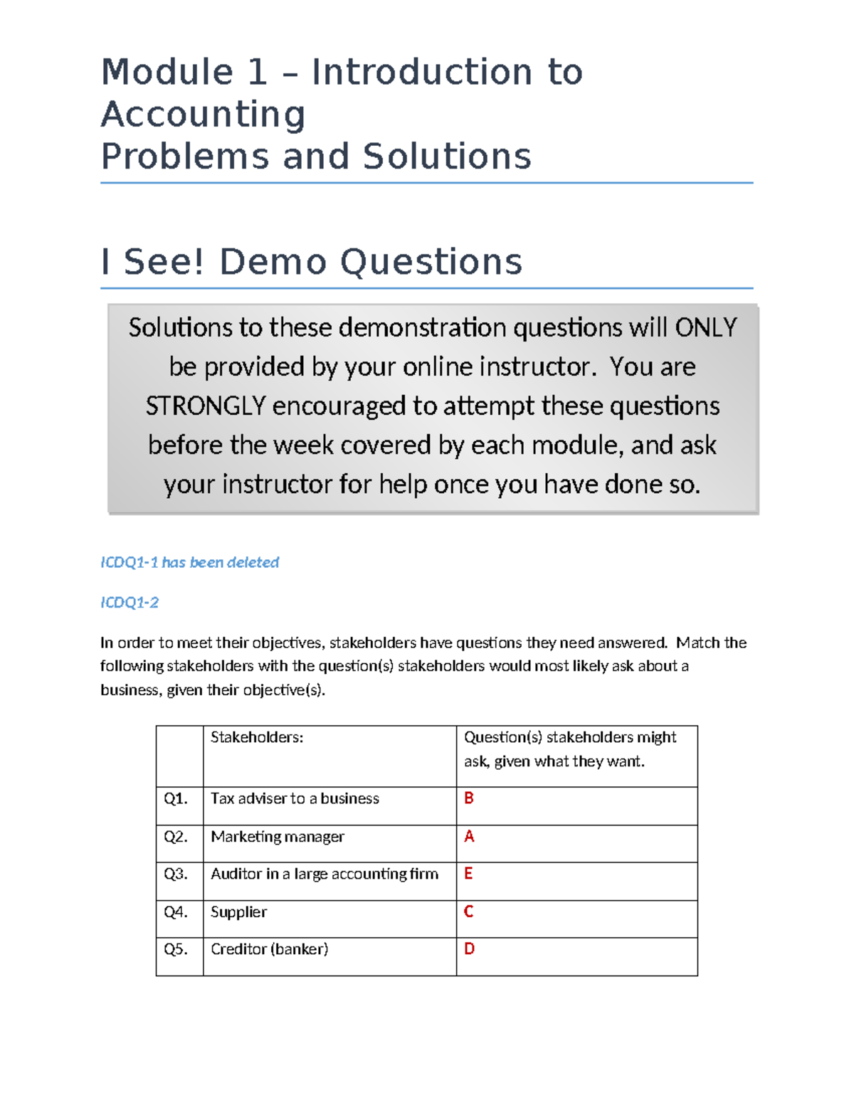 Module 1 - Problems and Solutions - W2023 - Module 1 – Introduction to ...