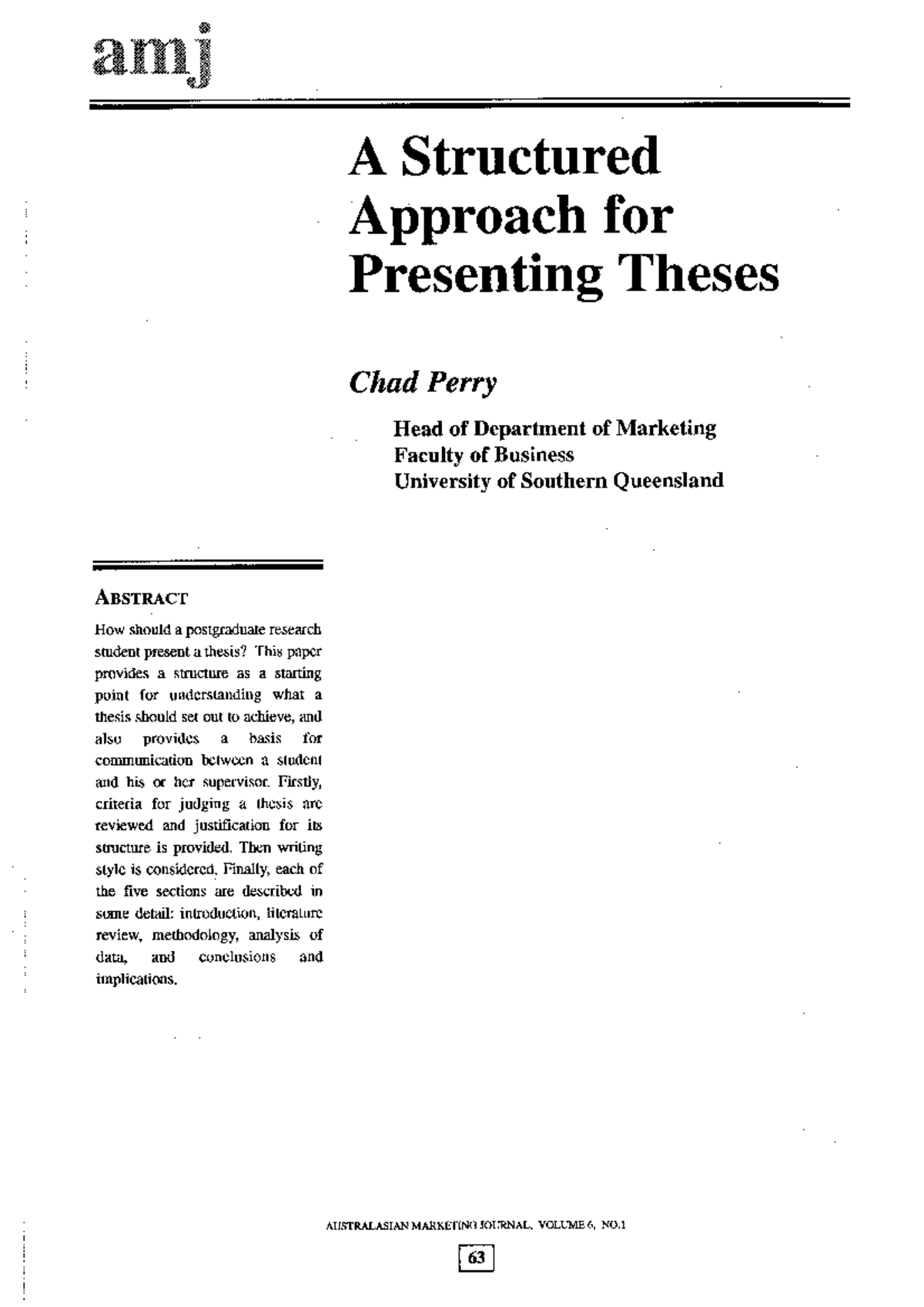 AMJ 1998 - Structured Thesis Presentation Guide by Chad Perry - Studocu