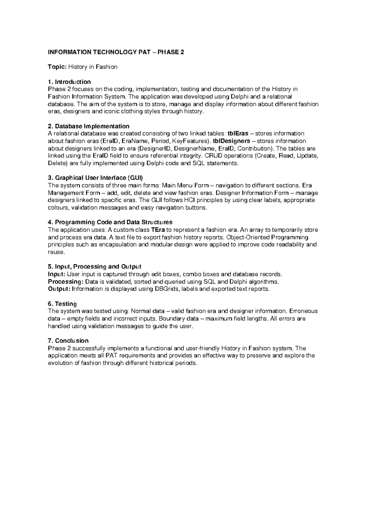 IT PAT Phase 2: Development of History in Fashion System - Studocu