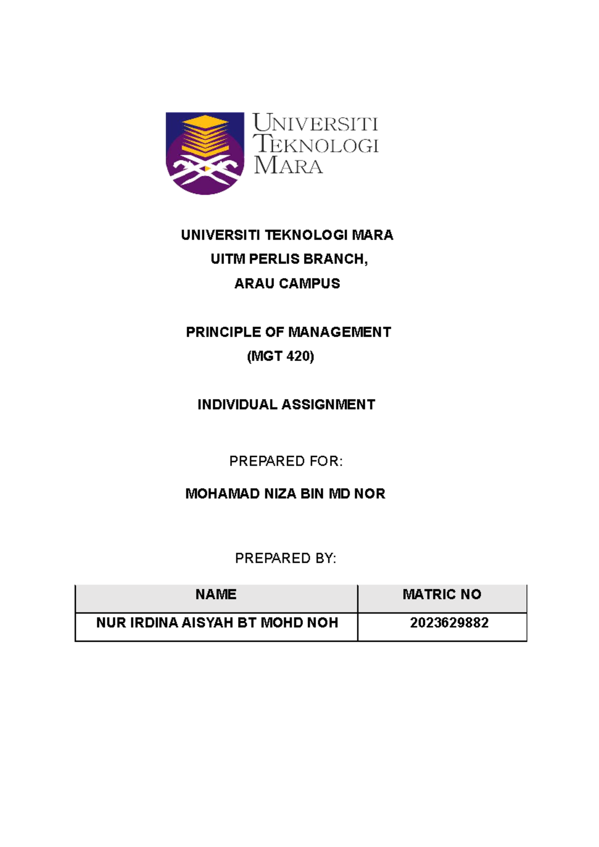 MGT 420 Individual Assignment: Introduction to Management Concepts ...