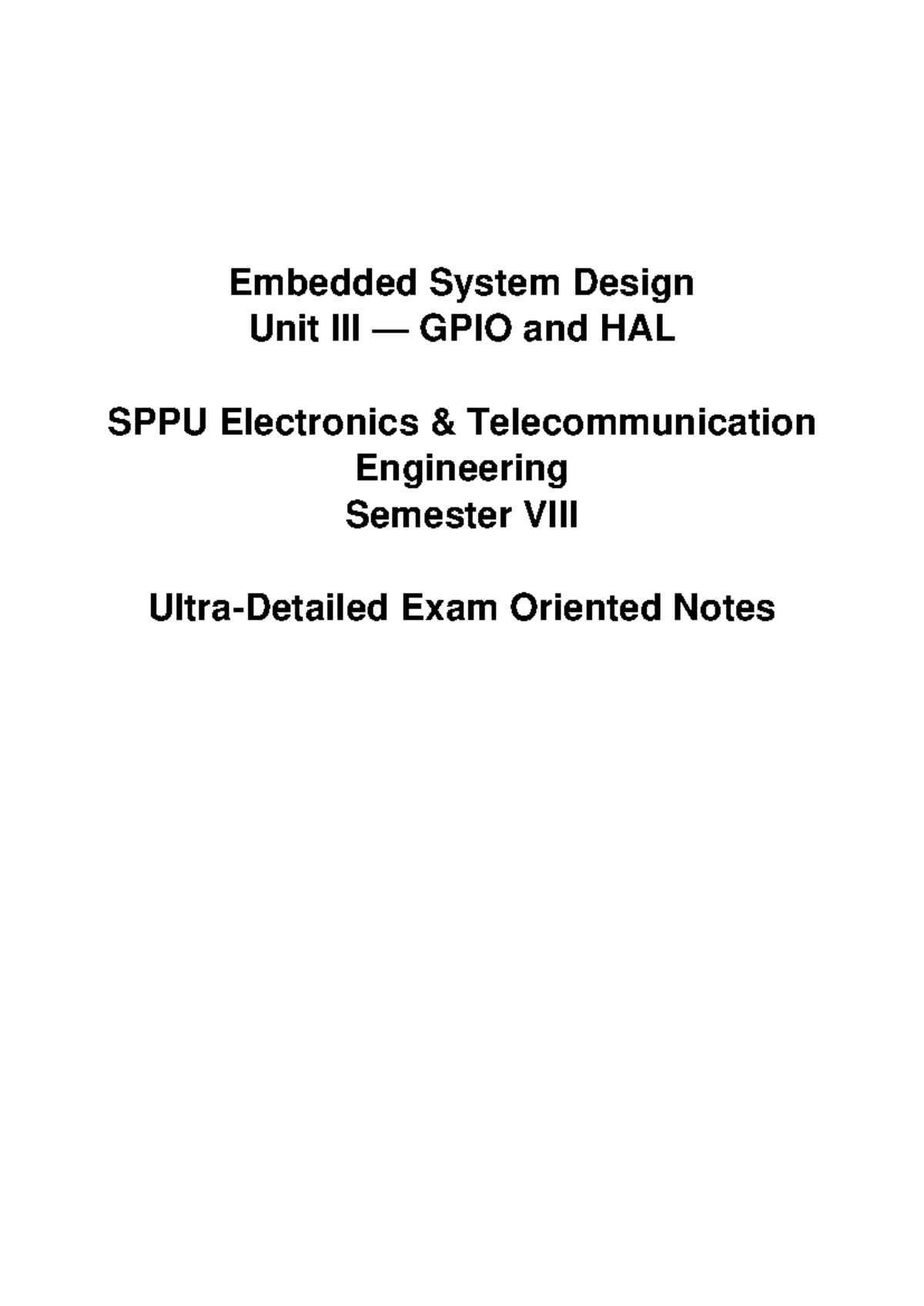 SPPU Embedded System Design Unit 3: GPIO & HAL Exam Notes - Studocu
