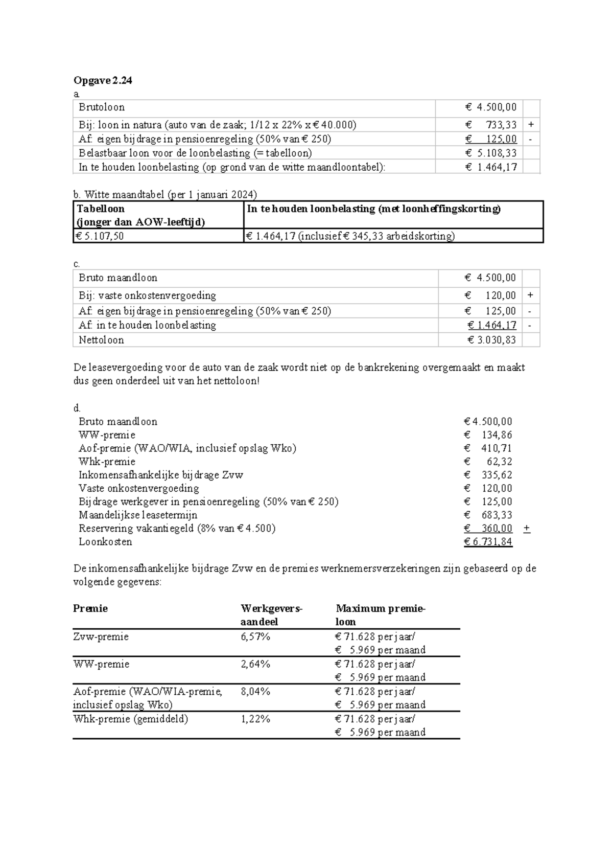 Opgave 2.24: Loonbelasting en Nettoloon Berekeningen 2024-2025 ...