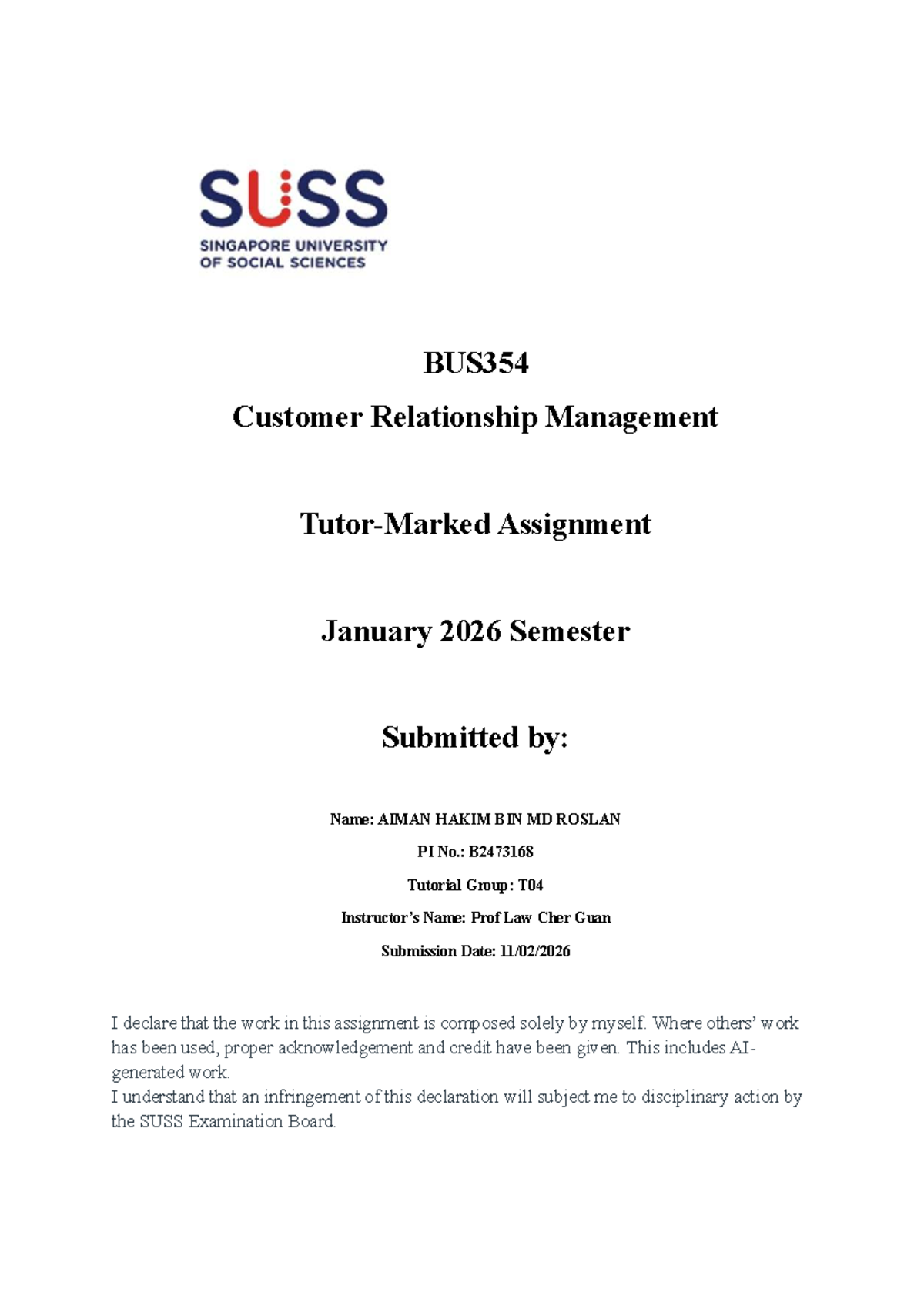 BUS354 Customer Relationship Management TMA01: AI & Learning ...