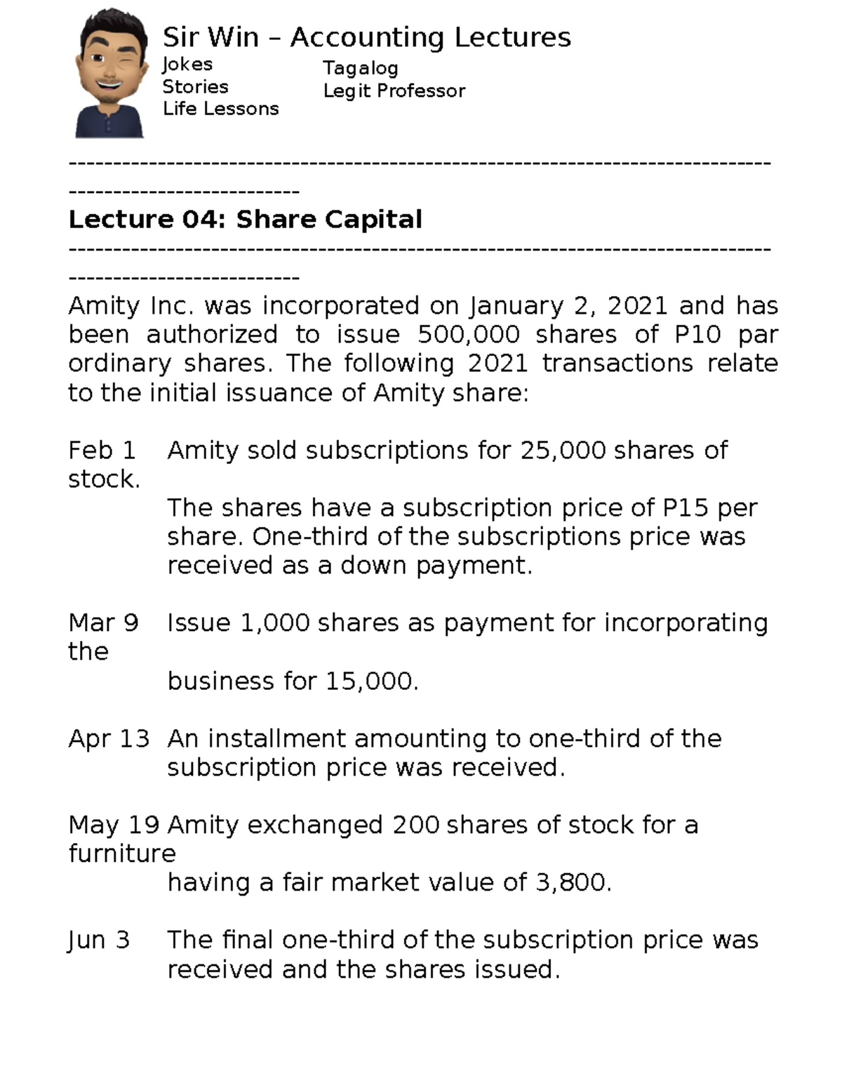 Lecture 04: Understanding Share Capital Transactions - Studocu