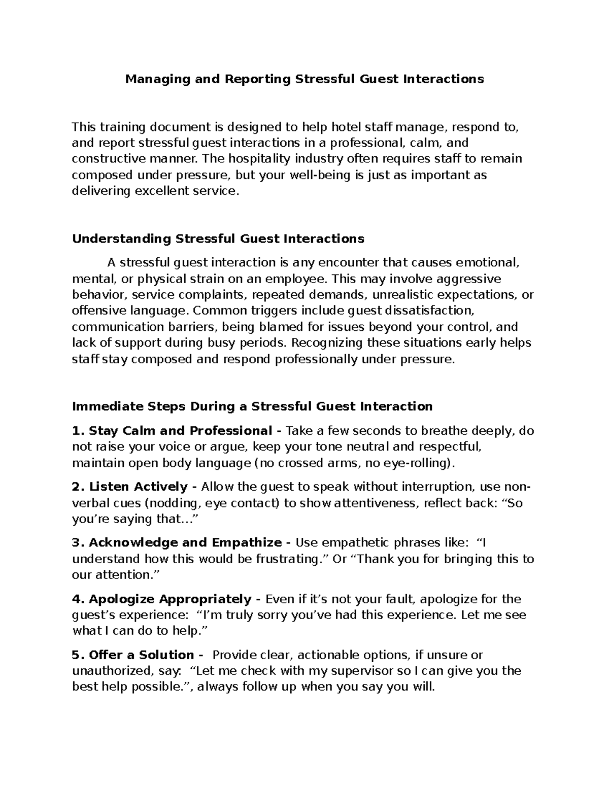 Managing Stressful Guest Interactions: Training Guide for Hotel Staff ...