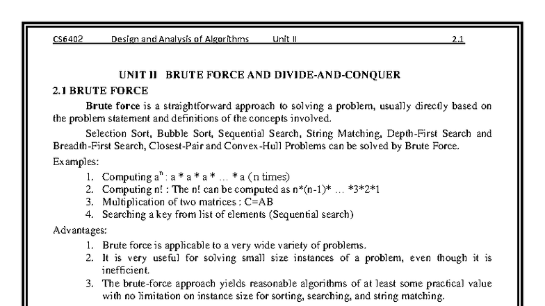 CS6402 - Design and Analysis of Algorithms: Unit II Notes - Studocu