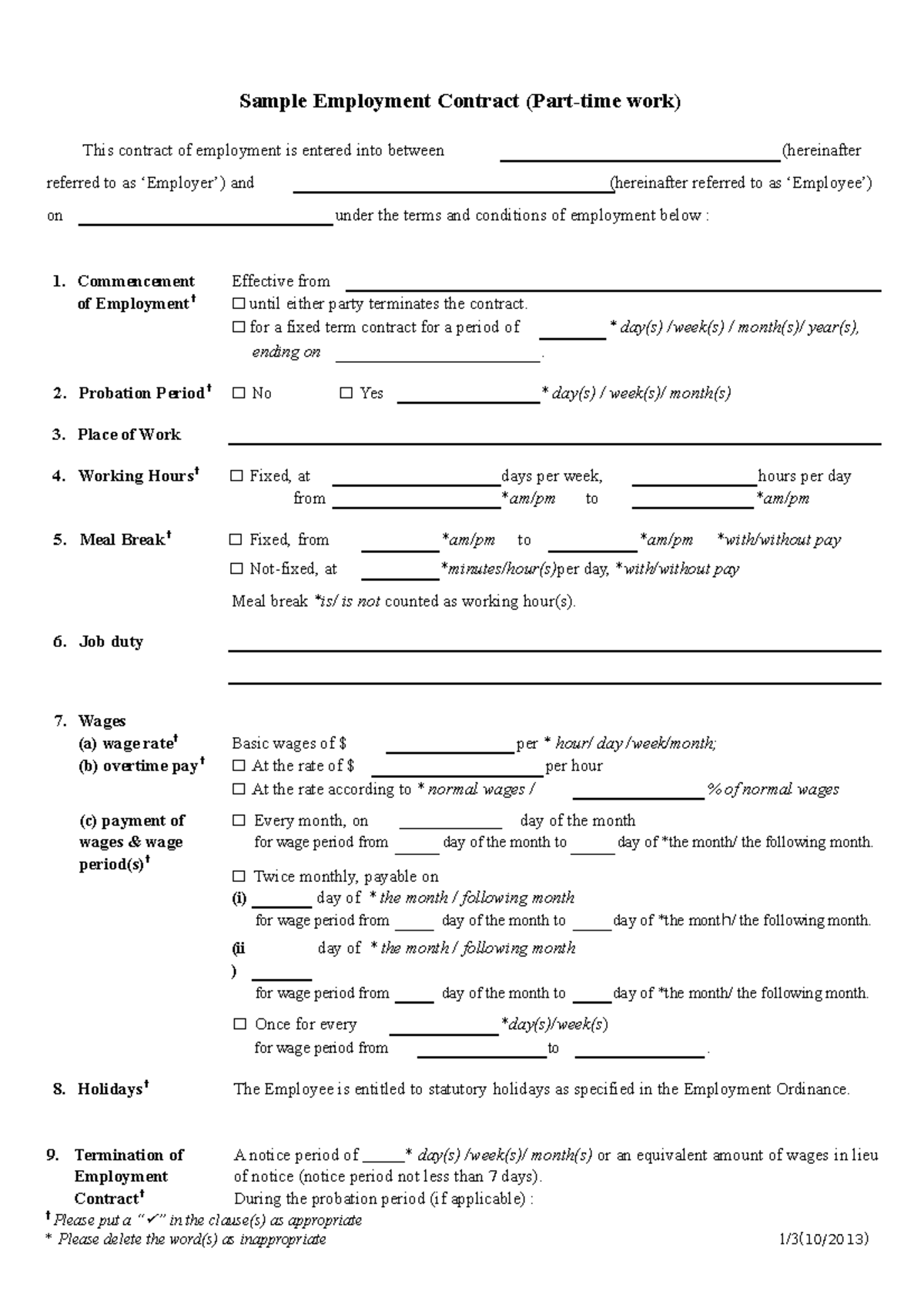 Sample Part-Time Employment Contract Template for PT Work - Studocu